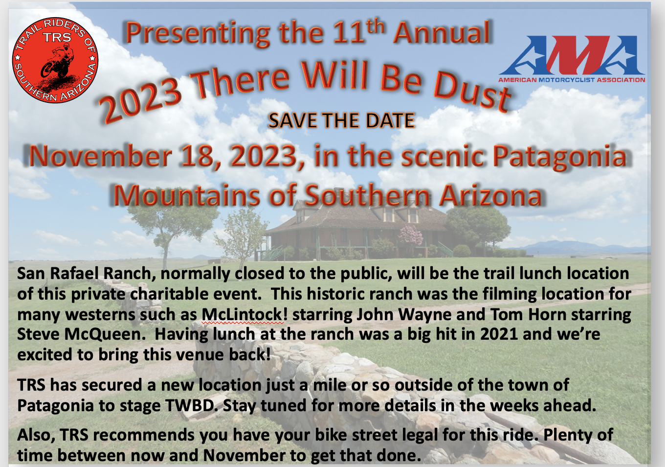 There Will Be Dust 11 – November 18, 2023 – Save The Date! – Trail ...